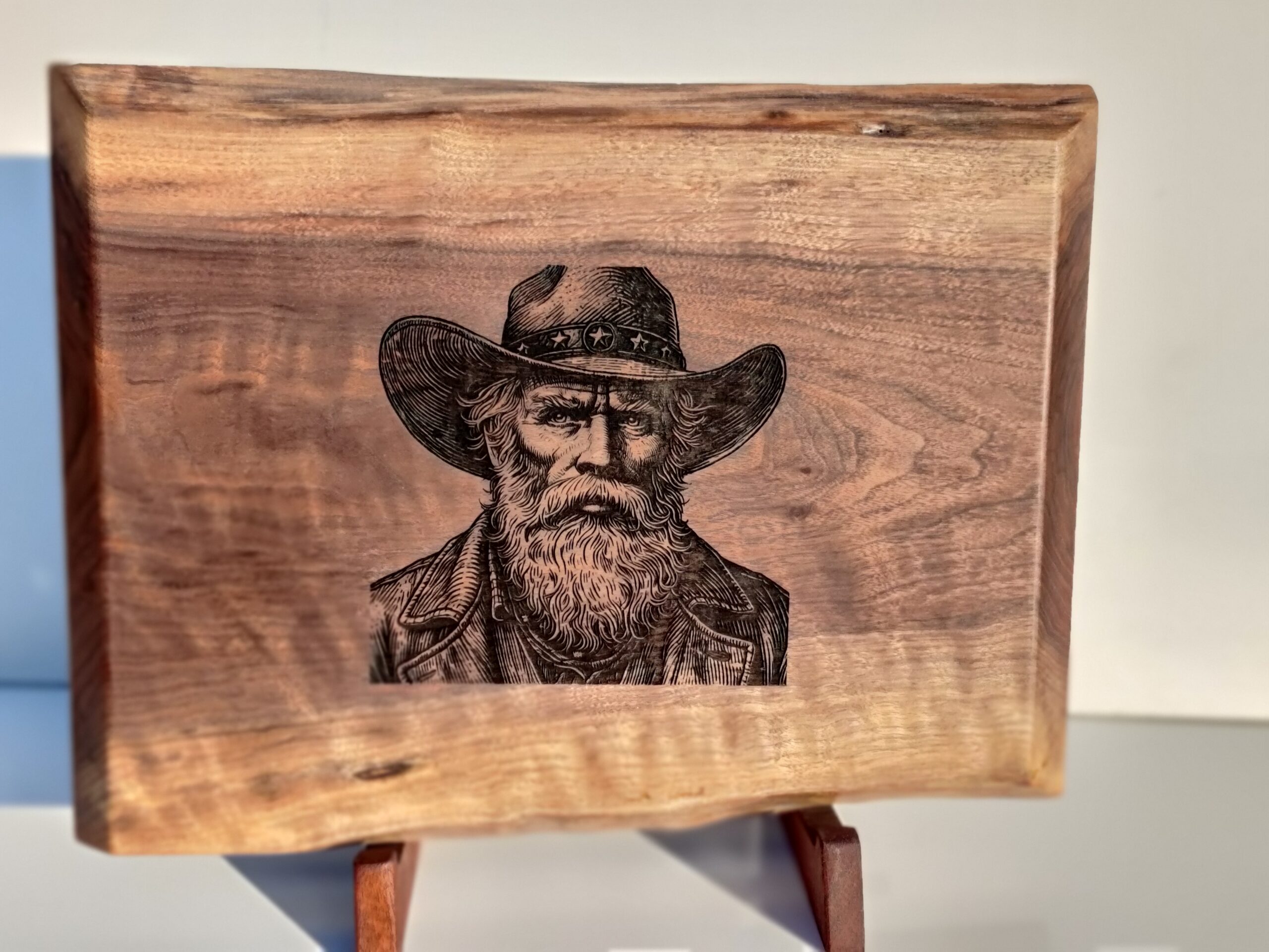 “The Last Lookout” — Grizzled Cowboy Engraving on Black Walnut - Desert ...