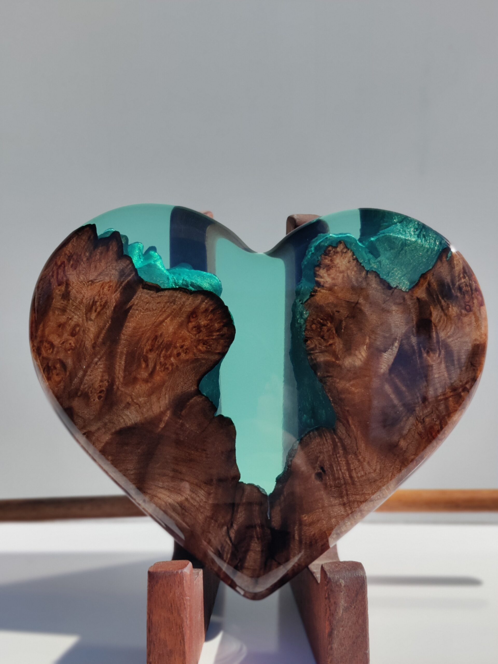 Maple and Teal Epoxy Heart - Desert Wood and Resin LLC